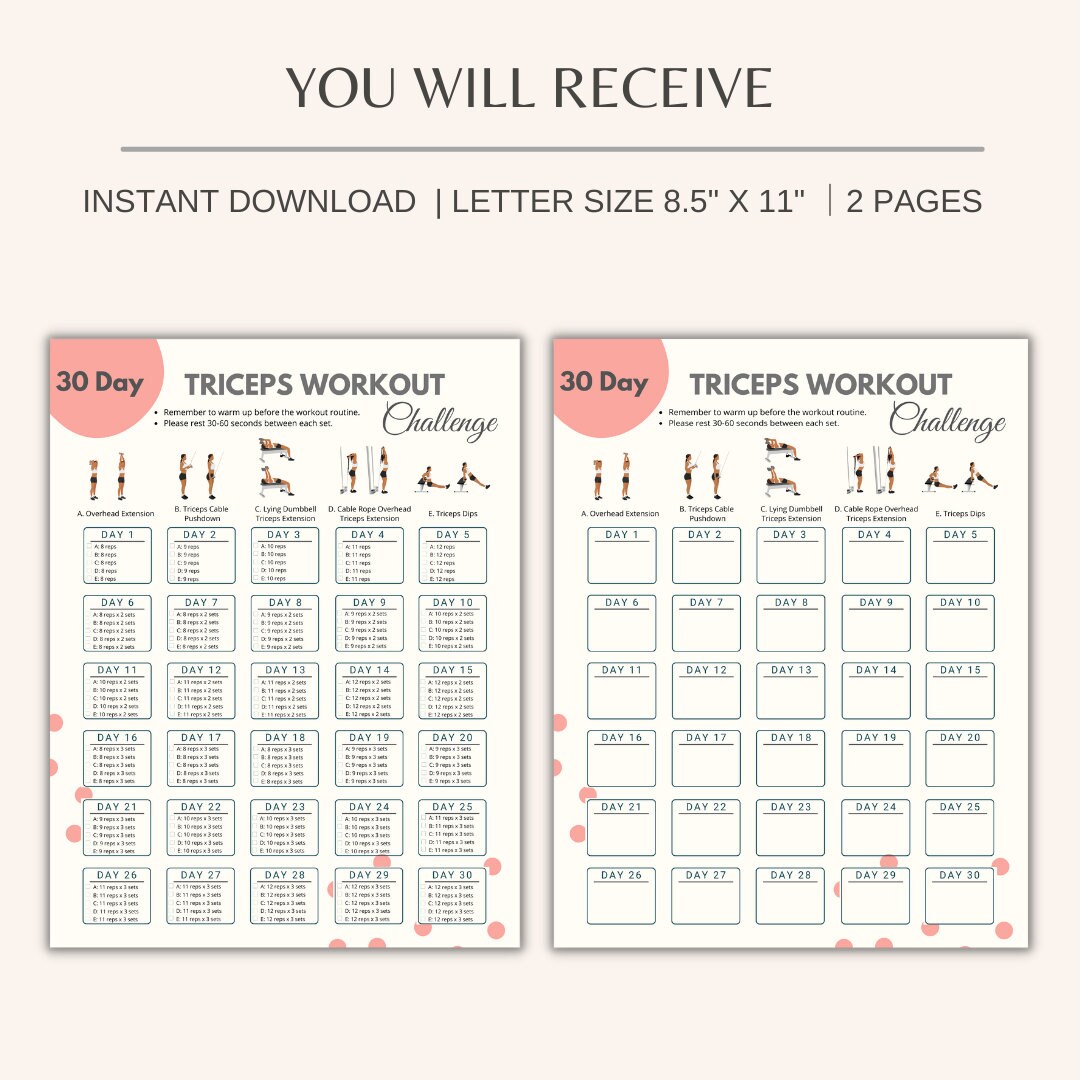 30 Day Triceps Workout Challenge Printable | Arm Muscle Building ...