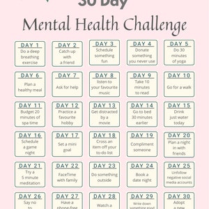 30 Day Mental Health Challenge Guide Self Care Worksheet Digital ...