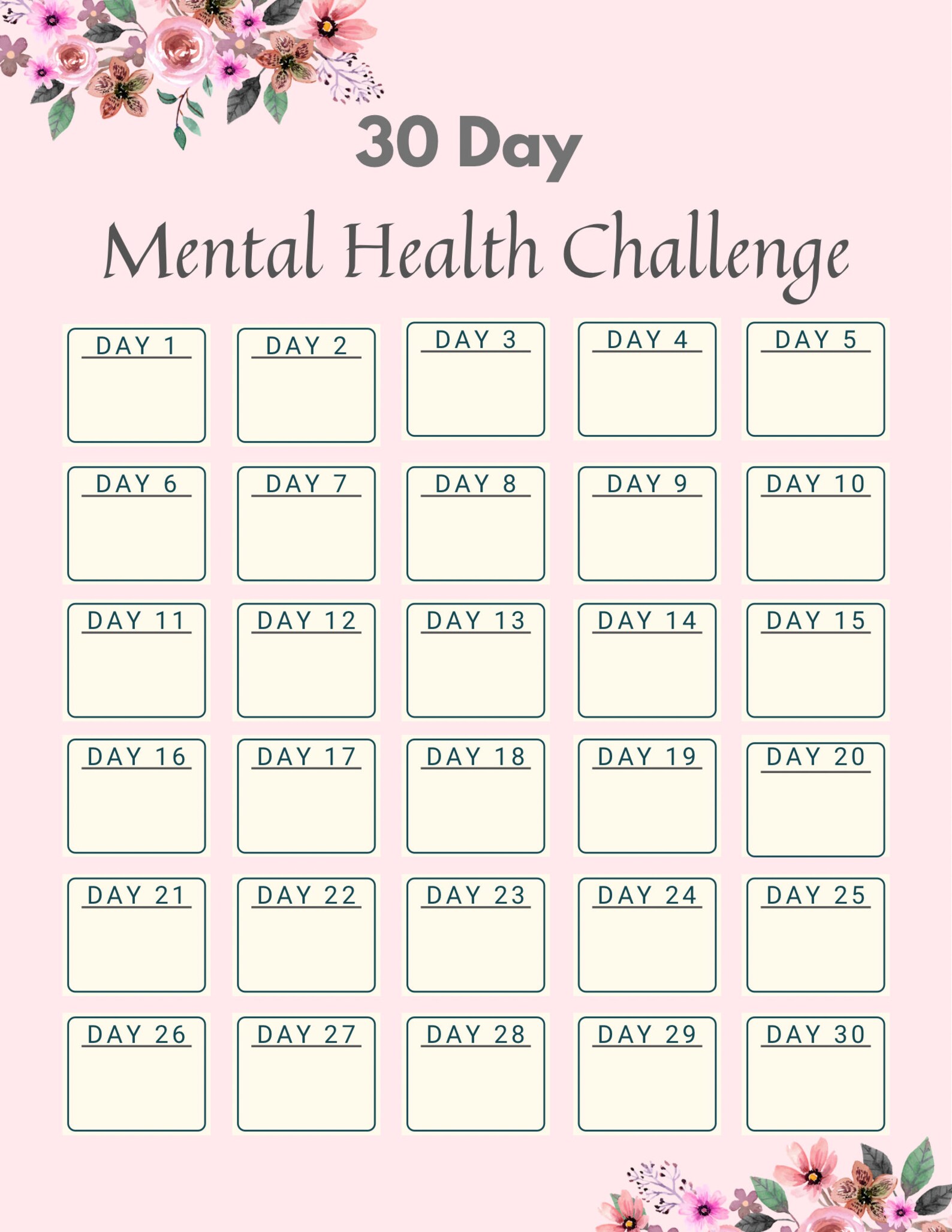 30 Day Mental Health Challenge Guide Self Care Worksheet - Etsy
