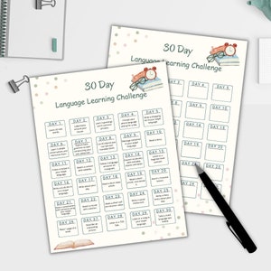 30 Day Language Learning Challenge Printable | New Language Study Planner for Daily Language ...