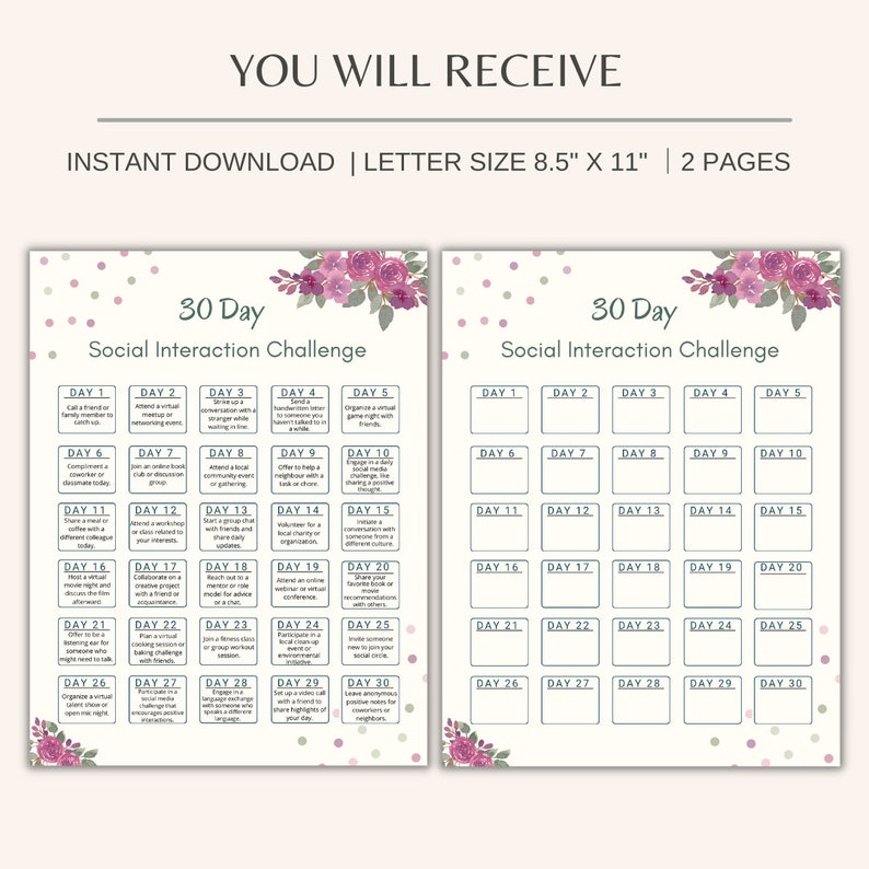 30 Day Social Interaction Challenge: Activity Ideas (digital Download ...