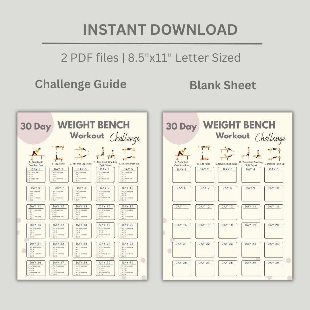 30 Day Weight Bench Challenge | Full Body Workout Digital | Flat Bench ...