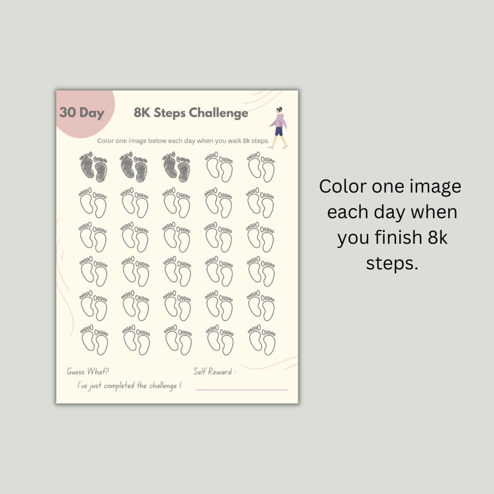 30 Day 8K Steps Challenge Printable | Walking 10K Steps Tracker ...