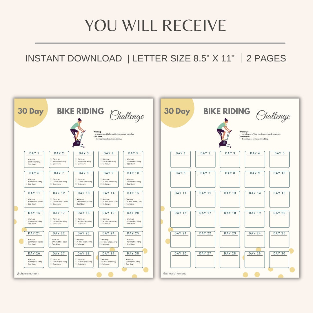 30 Day Bike Riding Challenge Printable | Bodybuilding Tracker | Fitness ...
