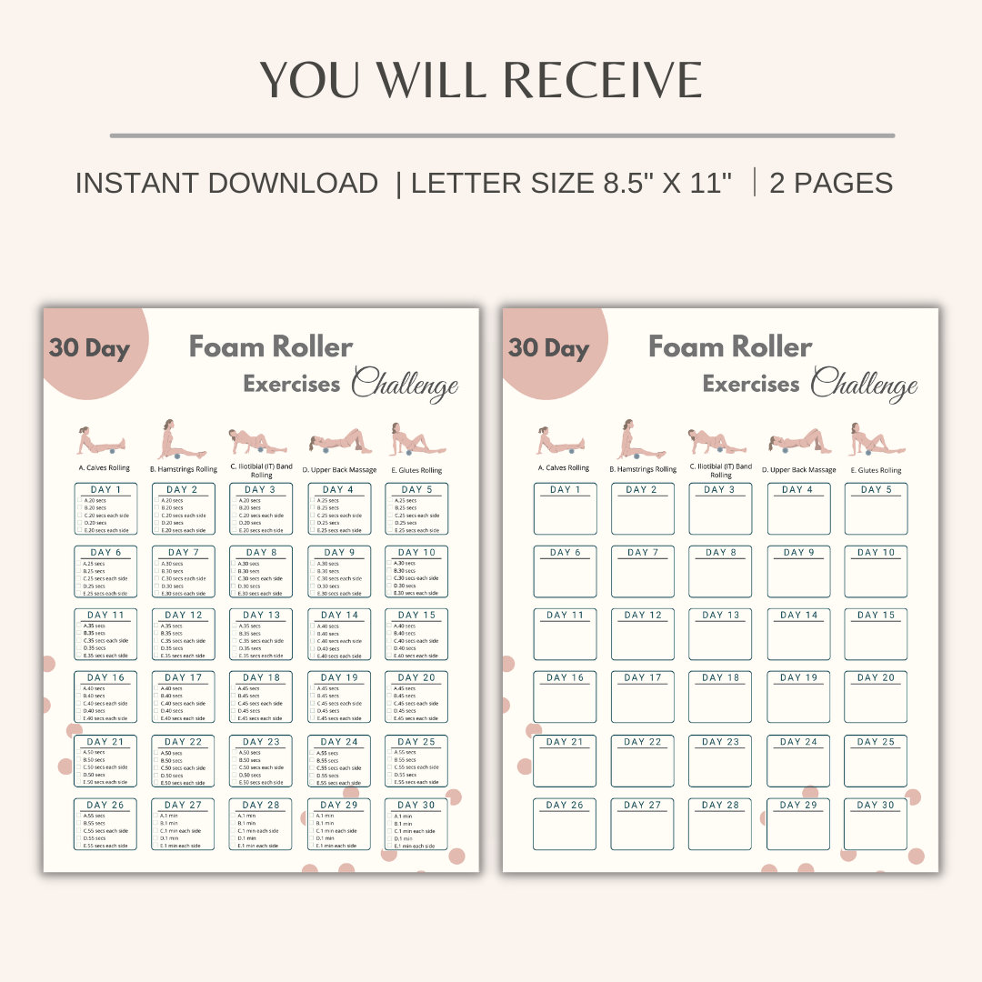 30 Day Foam Roller Workout Challenge Printable Pain Relieve Muscle ...