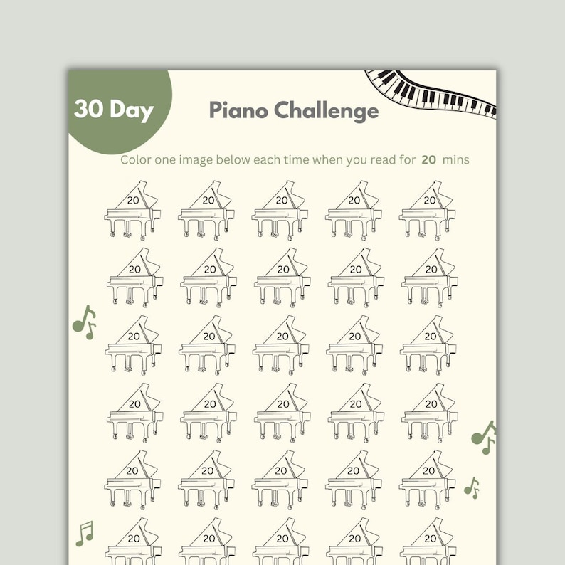 30 Day Piano Challenge Printable | Piano Practice Tracker | Digital ...