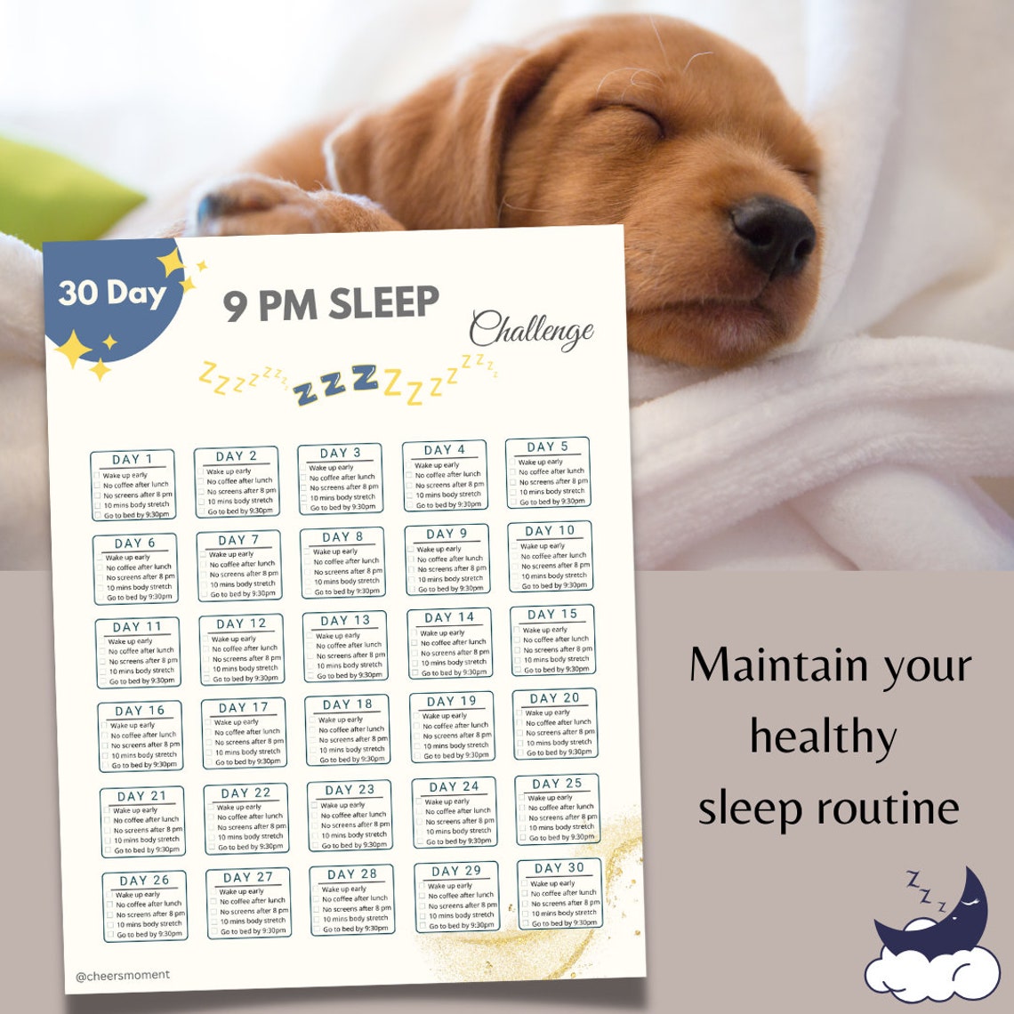 9 PM Sleep Challenge Early Sleep Tracker Bedtime Routine Planner sleep ...