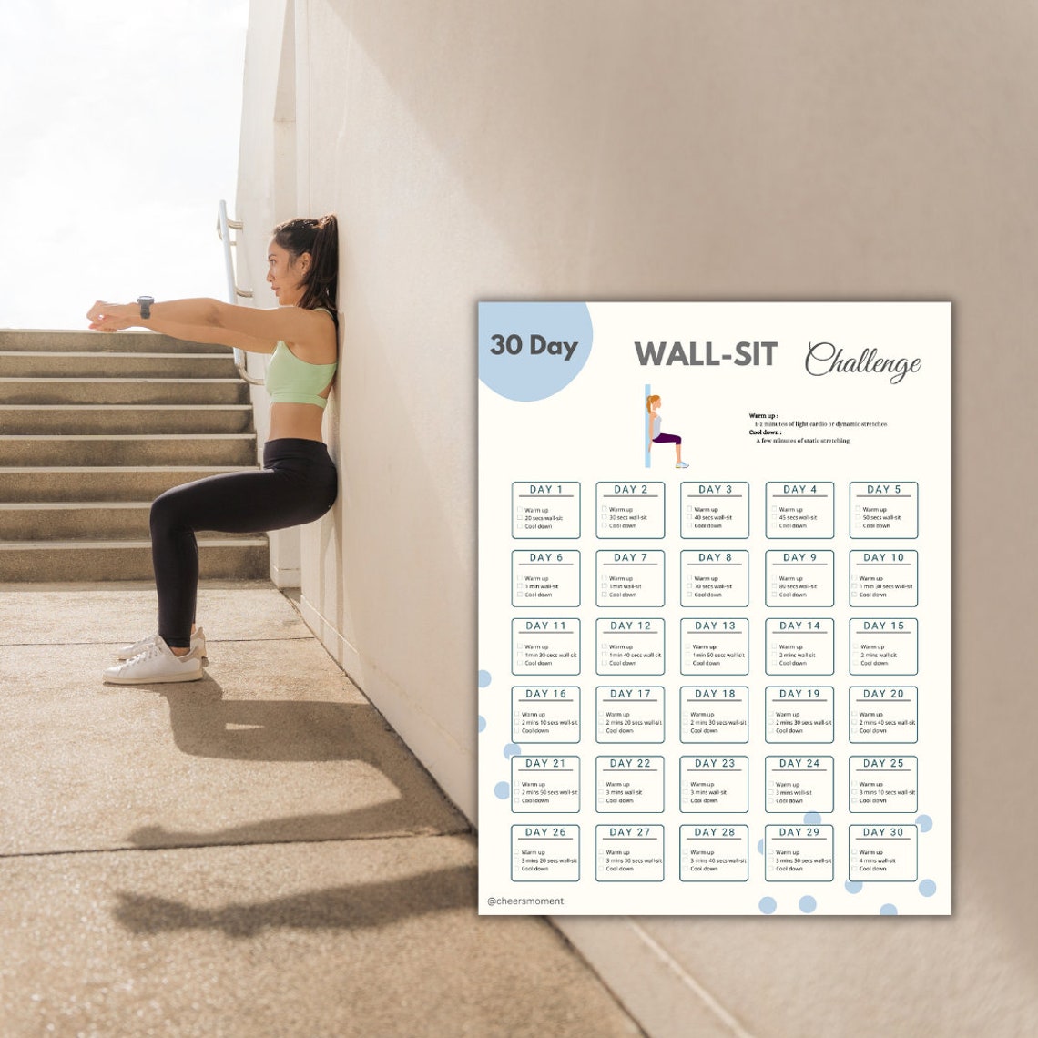 30 Day Wall-sit Challenge Printable Wall Fitness Quick Workout Digital ...