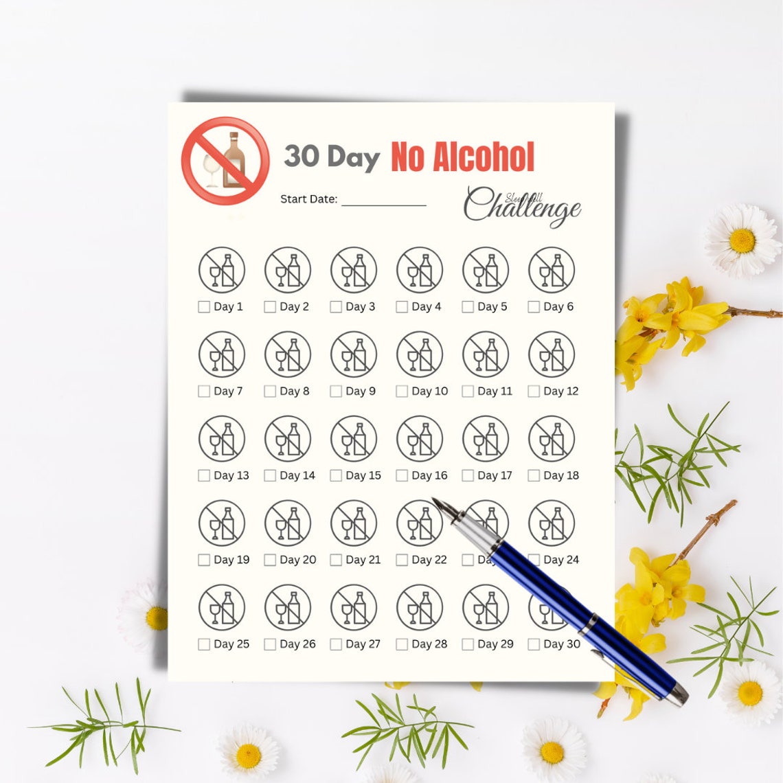 30 Day No Alcohol Challenge Printable Alcohol Quitting - Etsy Canada