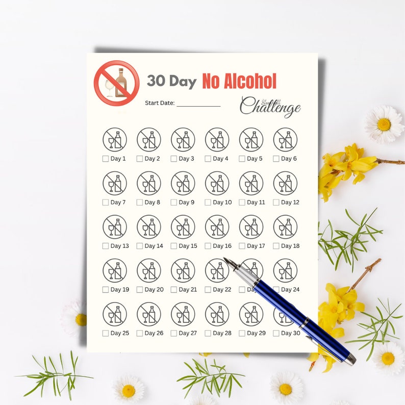 30 Day No Alcohol Challenge Tracker: Sobriety Goal Planner (PDF ...