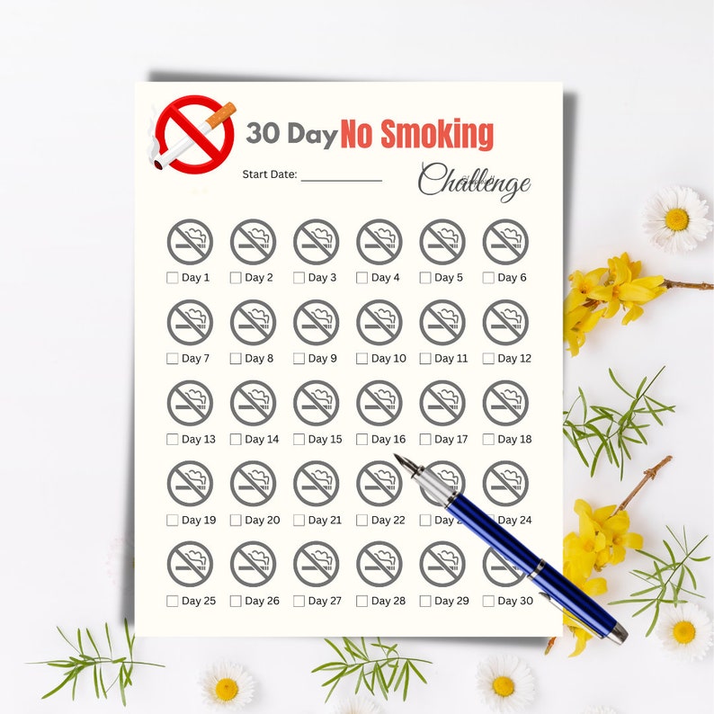 30 Day No Smoking Challenge Printable Quit Smoking Journey Nicotine ...