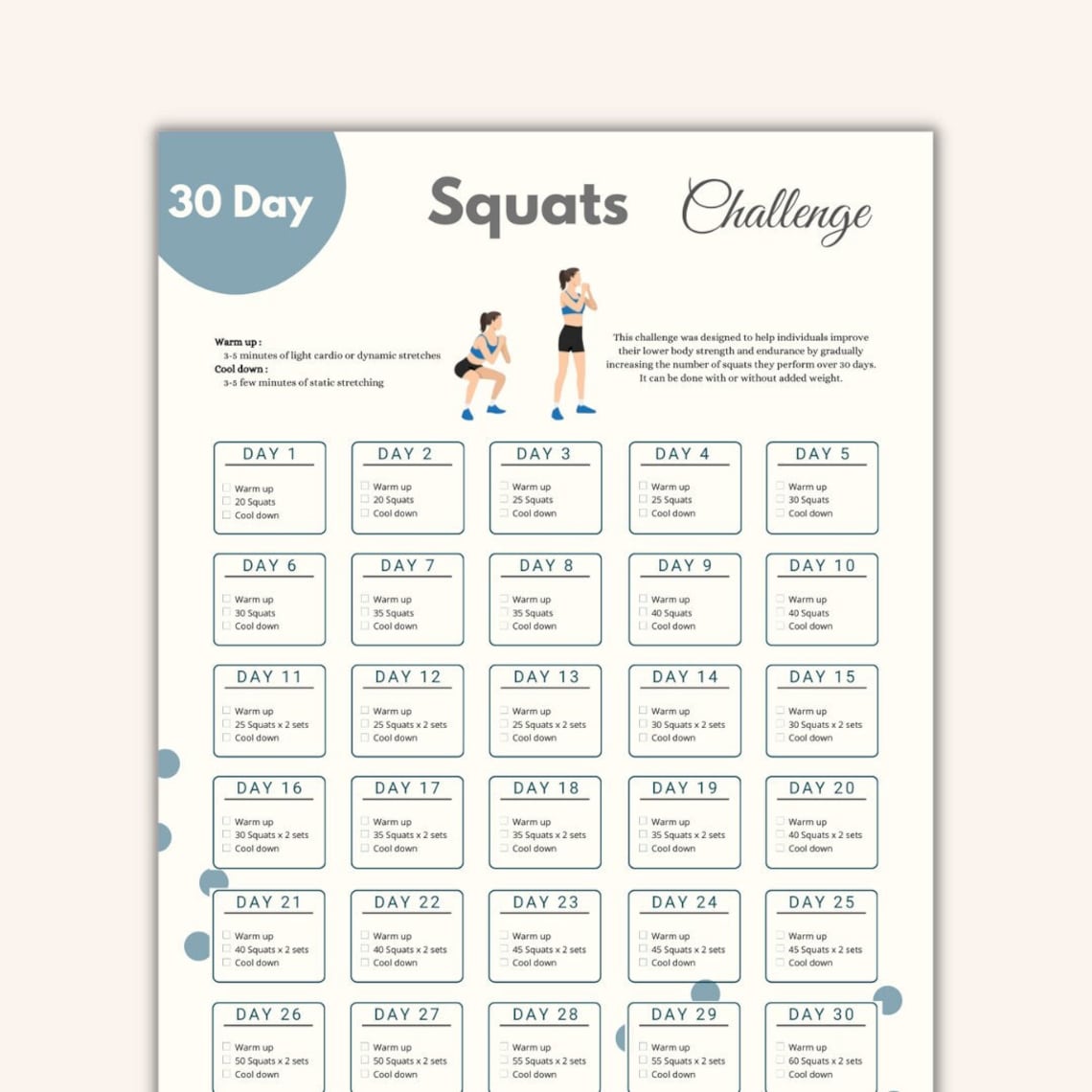 30 Day Squats Challenge Printable Fitness Planner Strengthen Lower Body ...