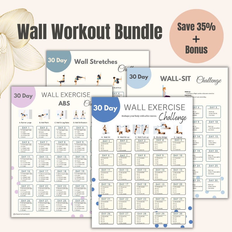 30 Day Wall Exercise Challenge Bundle Digital Fitness Challenge ...