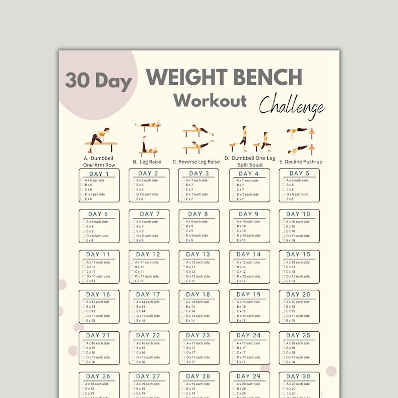 30 Day Weight Bench Challenge | Full Body Workout Digital | Flat Bench ...