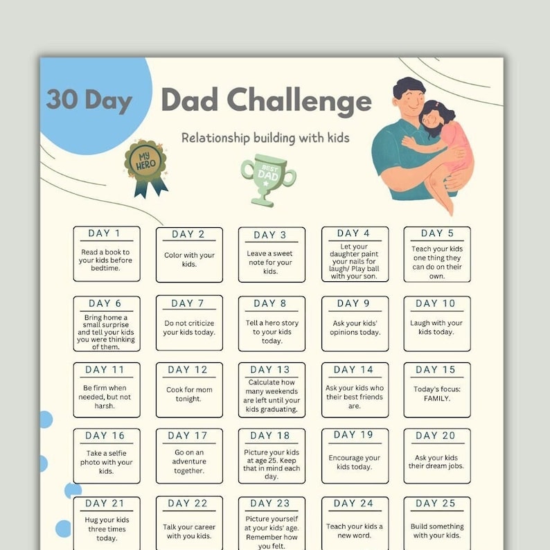 Printable 30 Day Dad Challenge | Relationship Building With Kids | Best ...