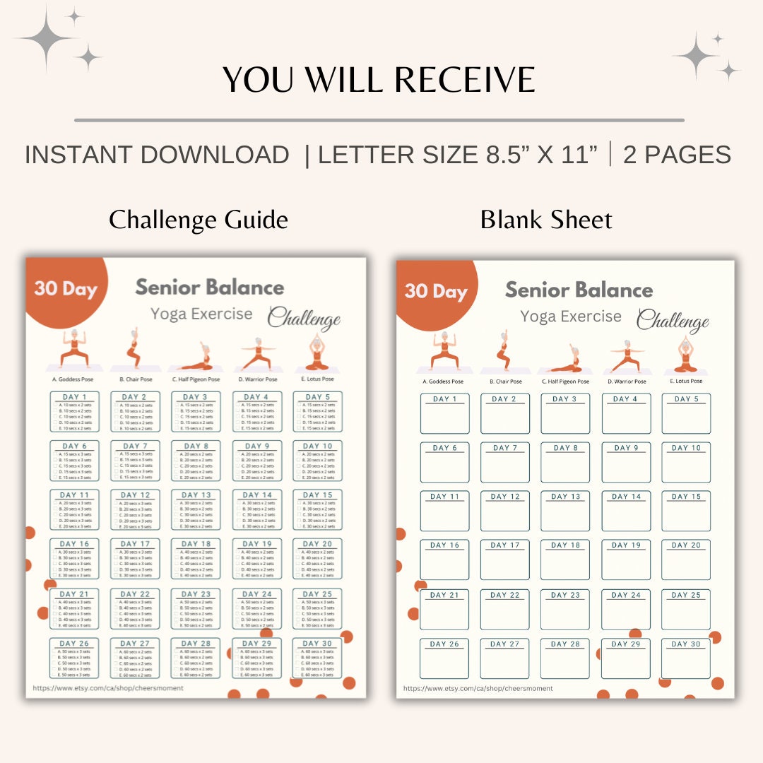 30 Day Senior Balance Challenge Printable | Senior Yoga | Balance ...