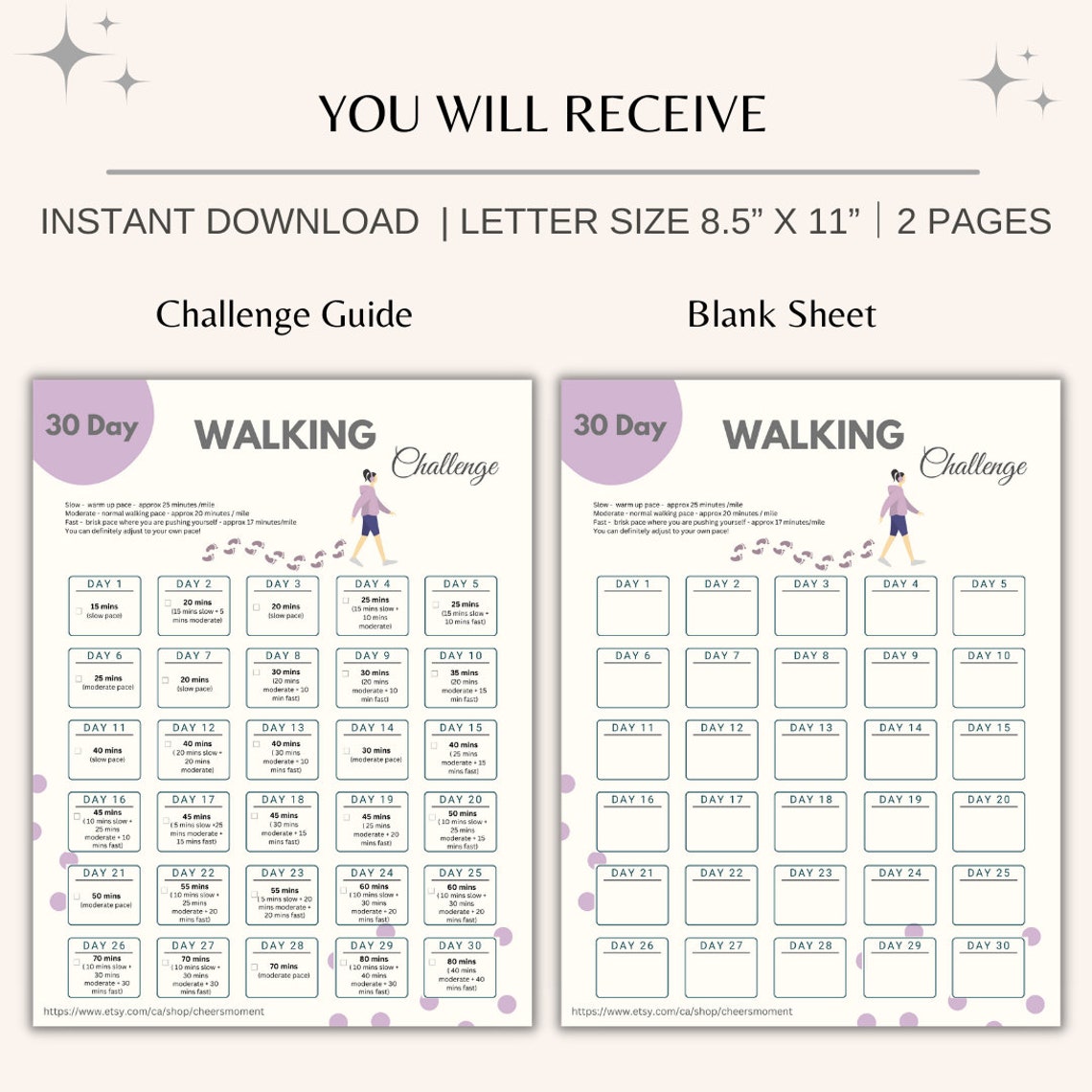 30 Day Walking Challenge Printable | Digital Walking Planner | Monthly ...