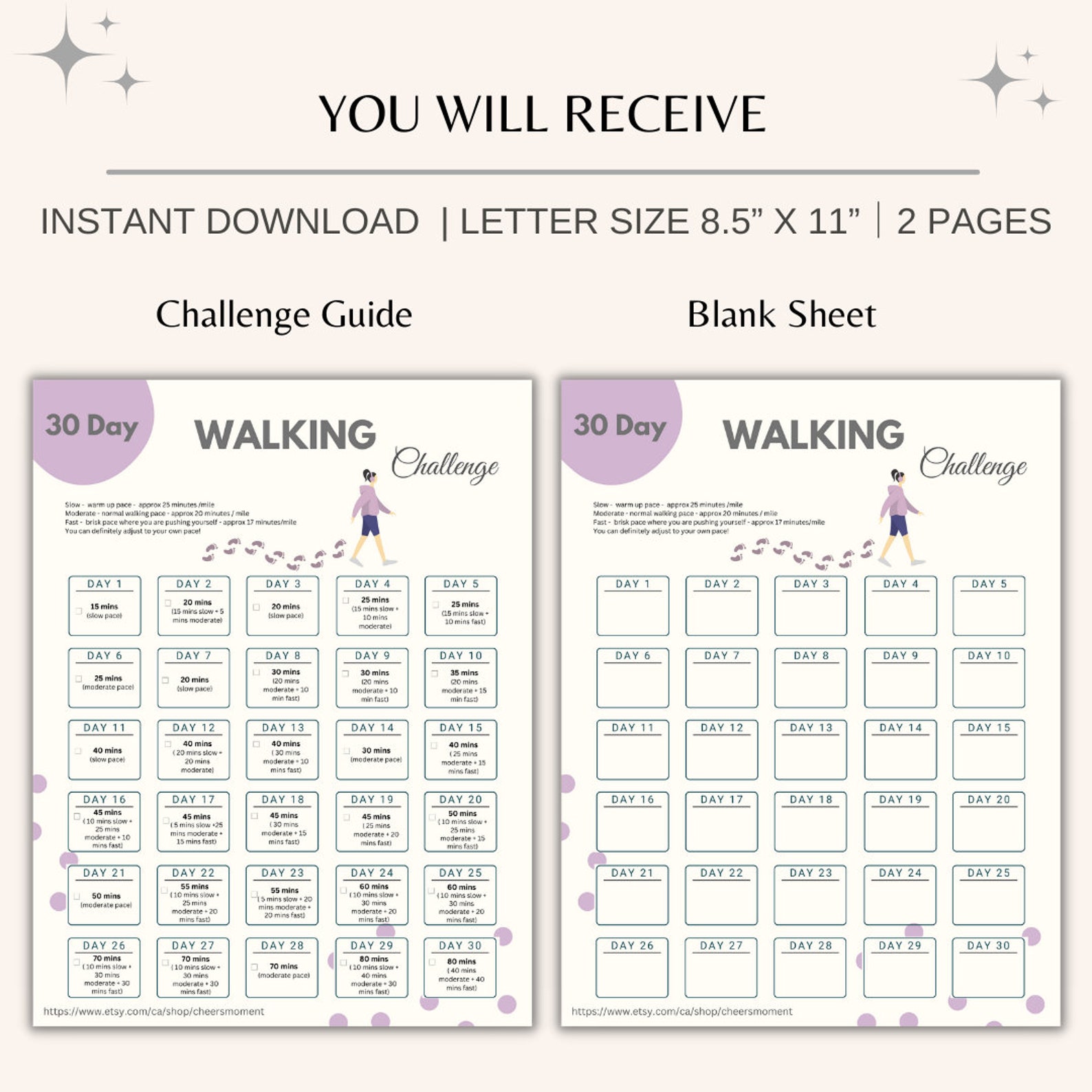 30 Day Walking Challenge Printable | Digital Walking Planner | Monthly ...