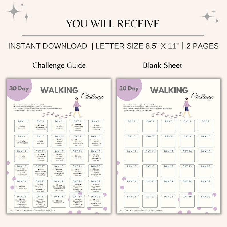 30 Day Walking Challenge Printable | Digital Walking Planner | Monthly ...