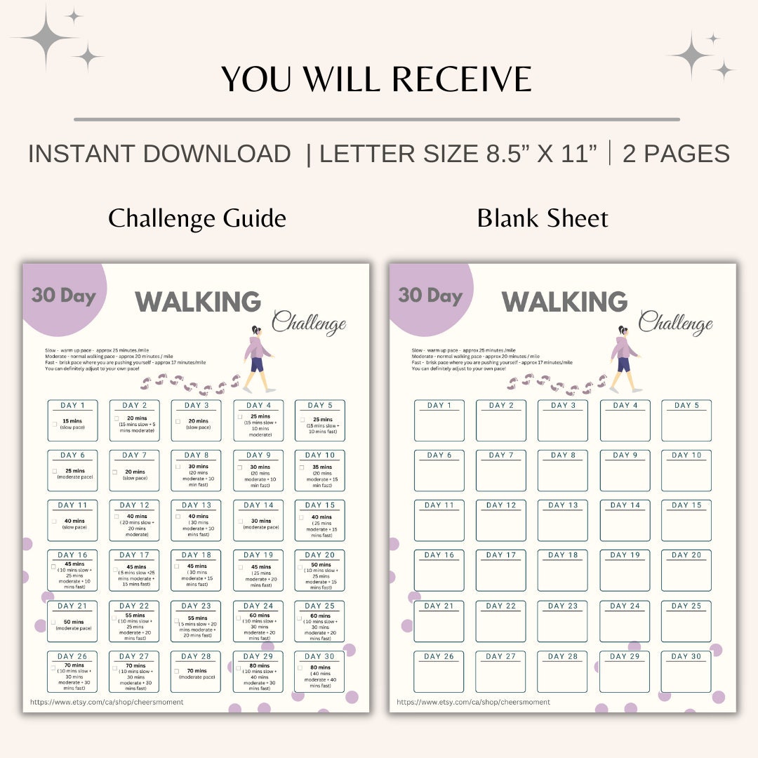 30 Day Walking Challenge Printable | Digital Walking Planner | Monthly ...