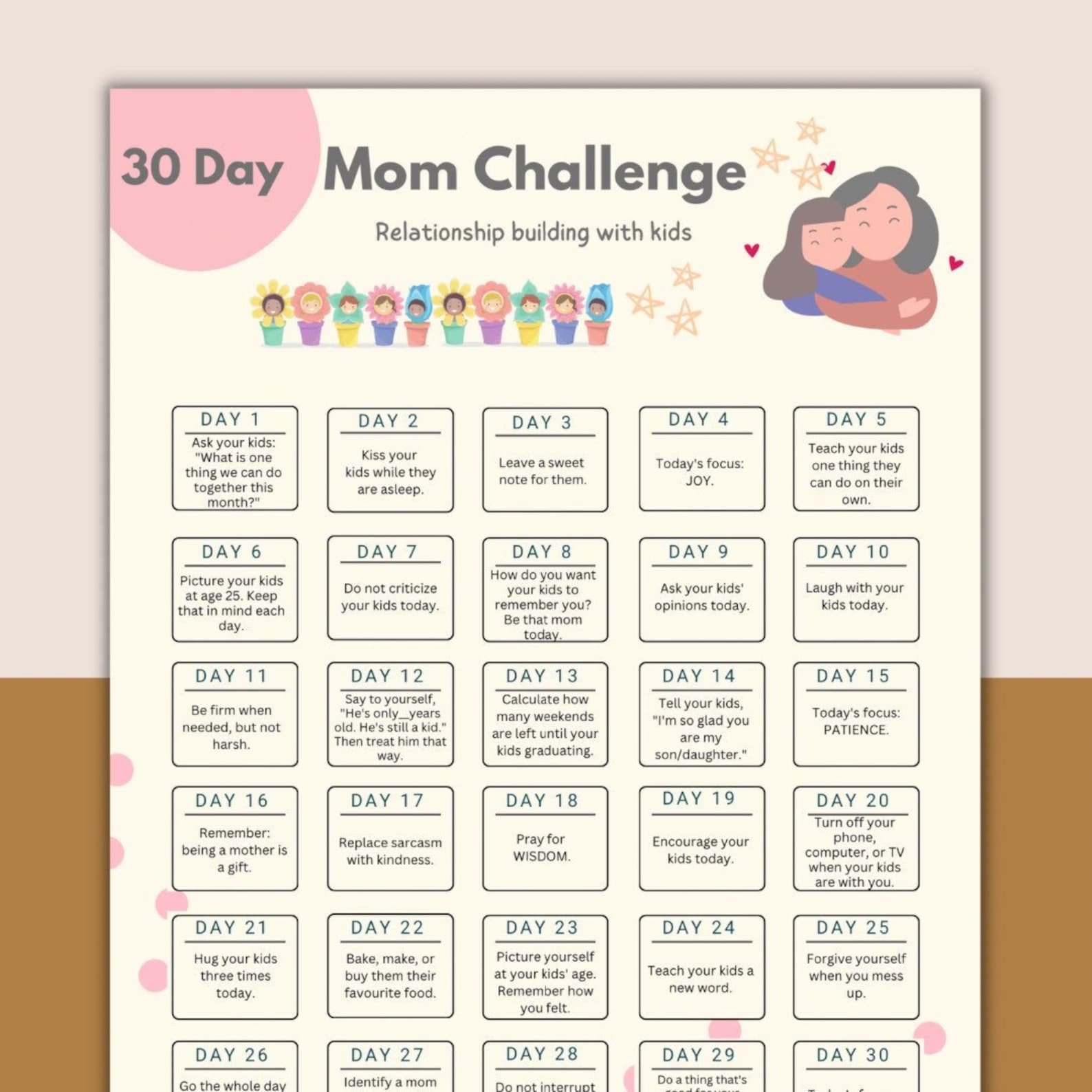 Printable 30 Day Mom Challenge | Relationship Building With Kids | Best ...