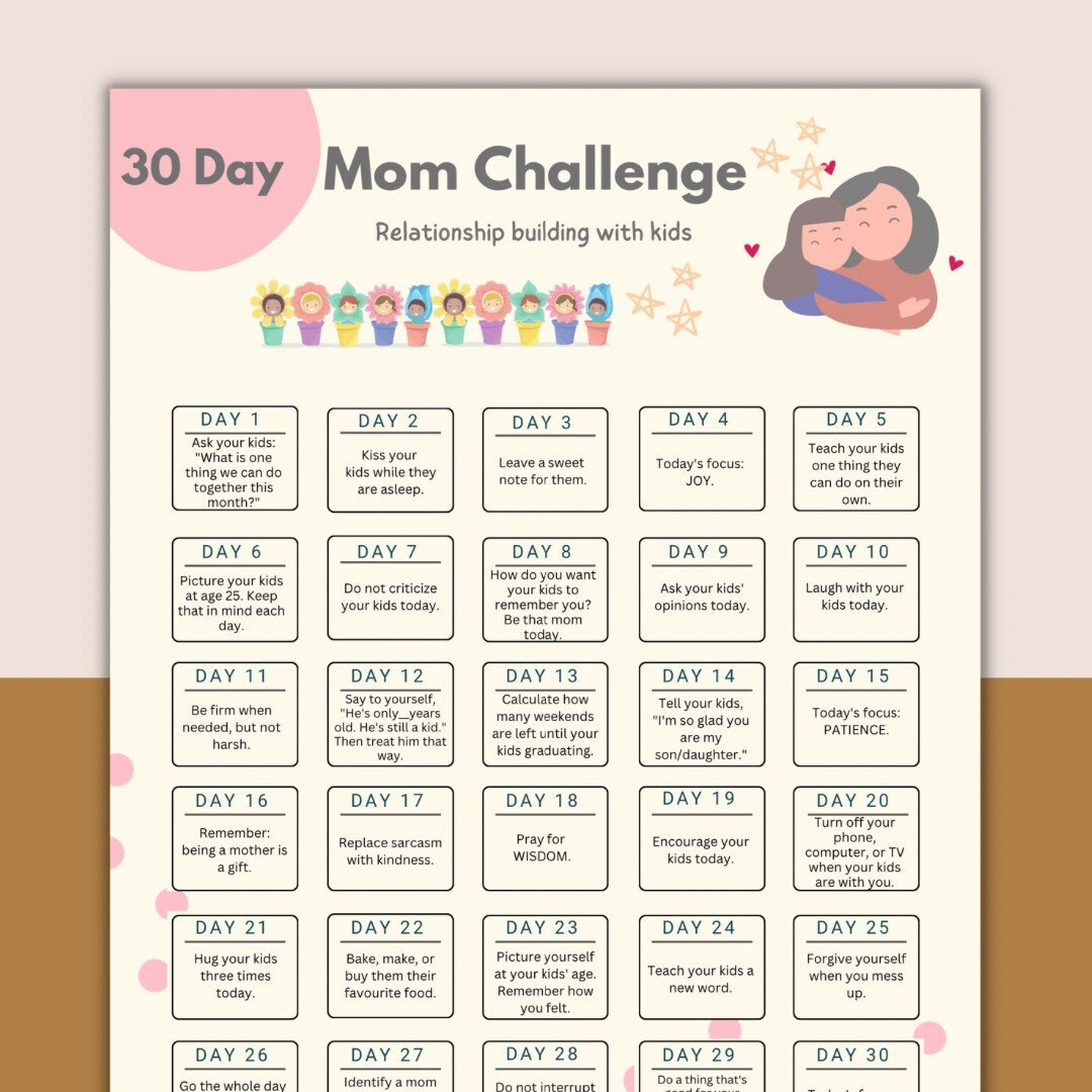 Printable 30 Day Mom Challenge | Relationship Building With Kids | Best ...