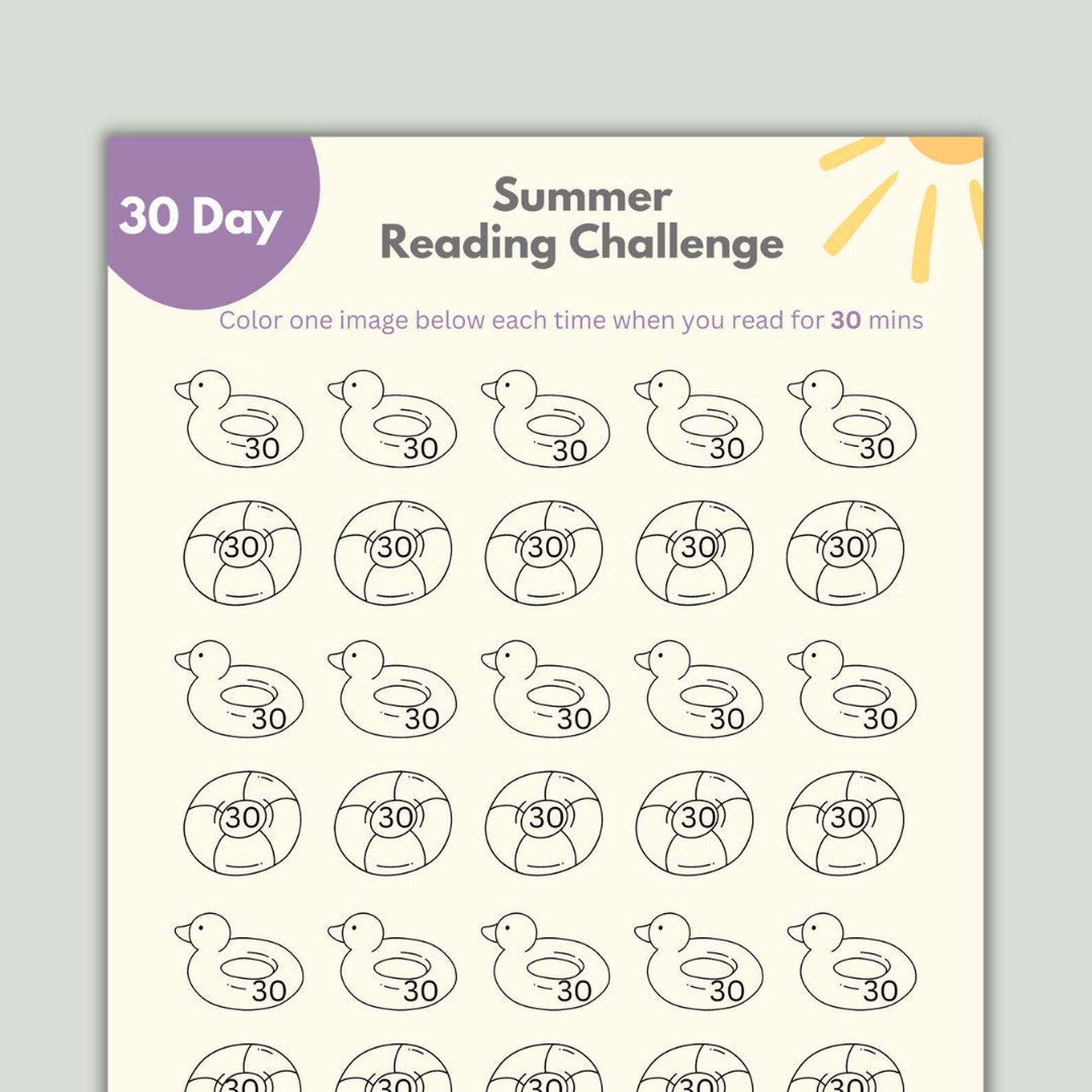 Kids 30 Day Reading Challenge Printable Summer Reading Planner Digital ...