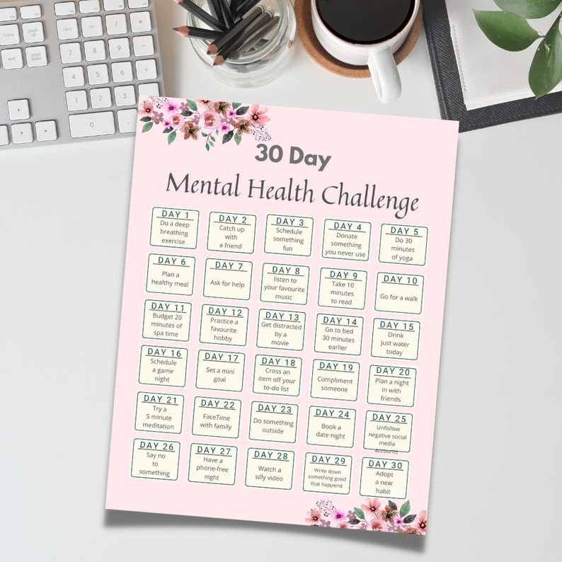 30 Day Mental Health Challenge Guide | Self Care Worksheet | Digital ...