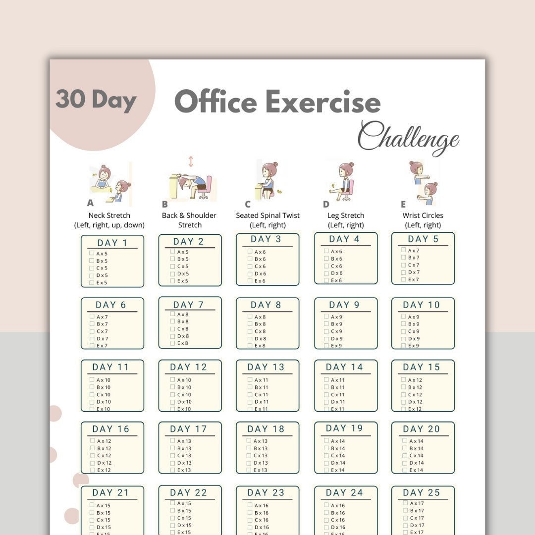 30 Day Office Exercise Challenge | Desk Yoga | Office Fitness Guide ...