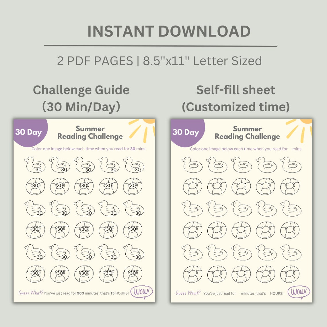 Kids 30 Day Reading Challenge Printable Summer Reading Planner Digital ...