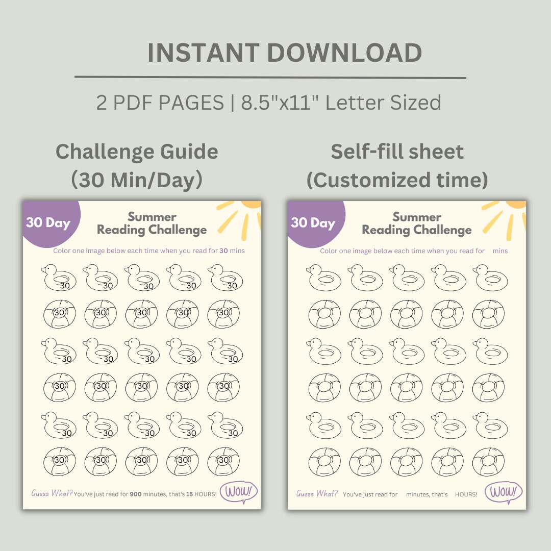 Kids 30 Day Reading Challenge Printable | Summer Reading Planner ...