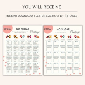 30 Day No Sugar Challenge Printable | No Sugar Tracker | Sugar Detox ...