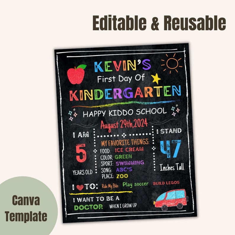 First Day of School Sign Canva Template Chalkboard Back to - Etsy