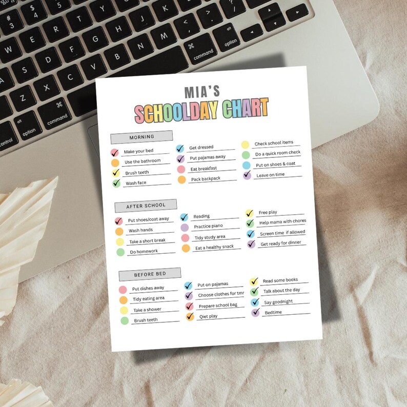 Kids Schoolday Chart Printable | Editable Kids Routine Chart | Kid ...
