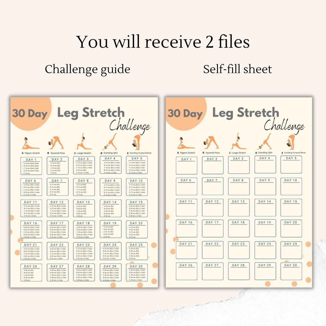 30 Day Leg Stretch Challenge | Digital Hamstring Workout Guide | Leg ...