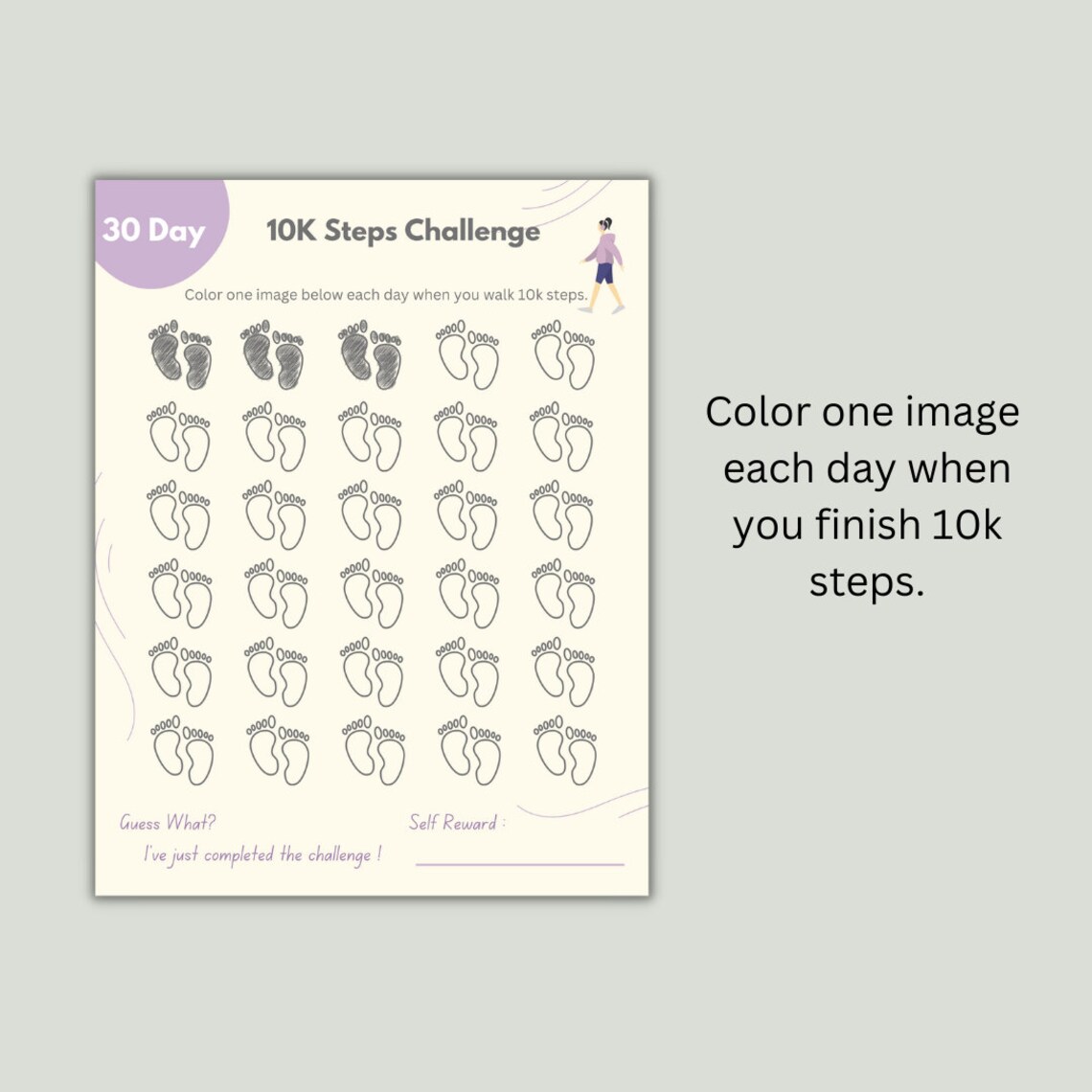 30 Day 10K Steps Challenge Printable Walking 10K Steps Tracker Digital ...