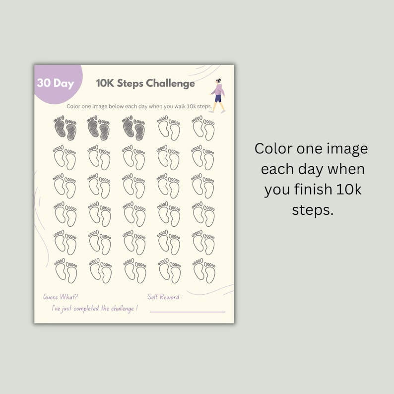 30 Day 10K Steps Challenge Printable Walking 10K Steps Tracker Digital ...