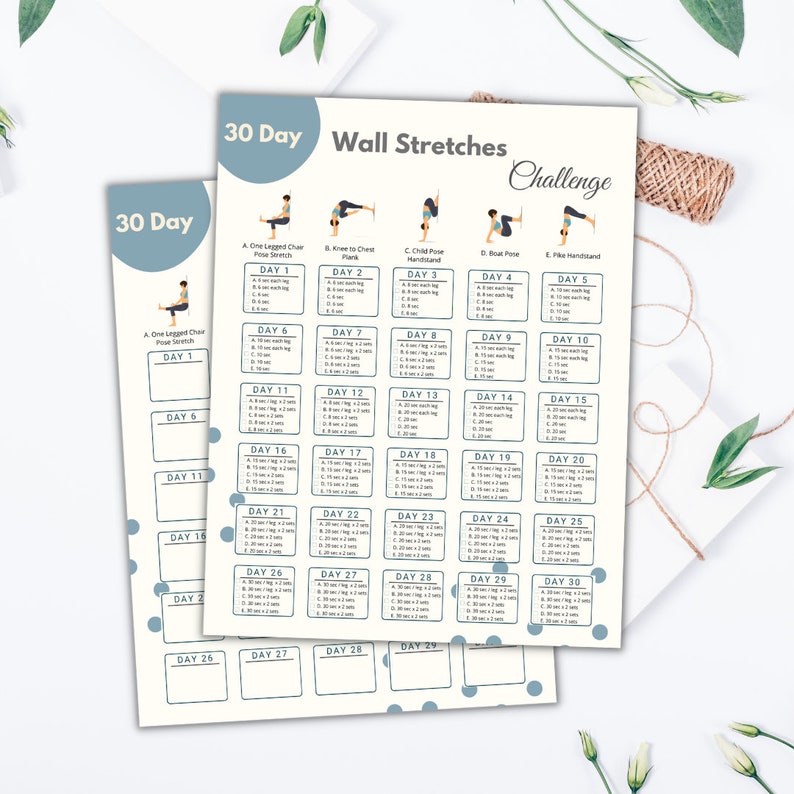 30 Day Wall Pilates Challenge Printable | Wall Stretch Fitness | Quick ...