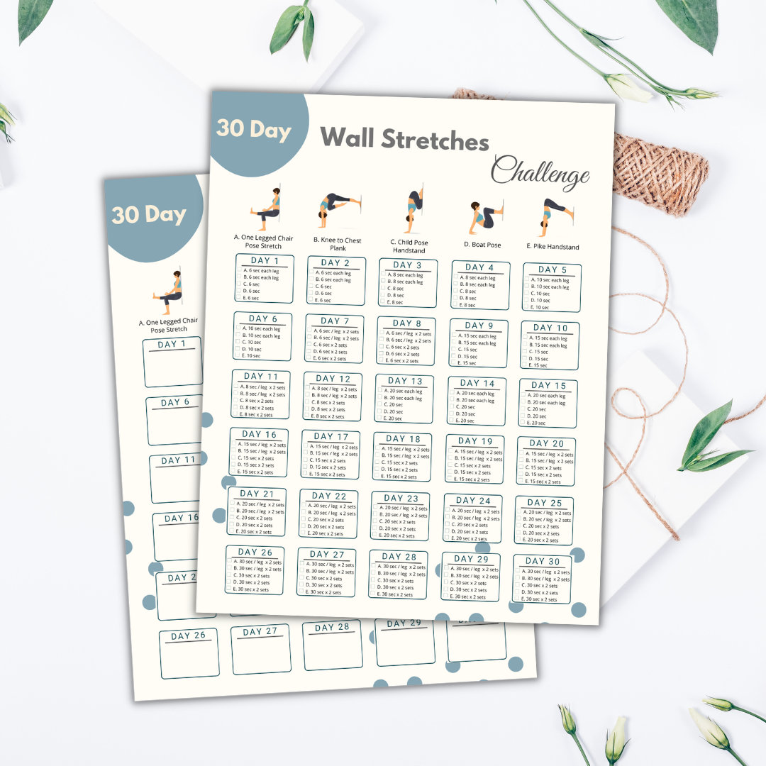 30 Day Wall Pilates Challenge Printable | Wall Stretch Fitness | Quick ...