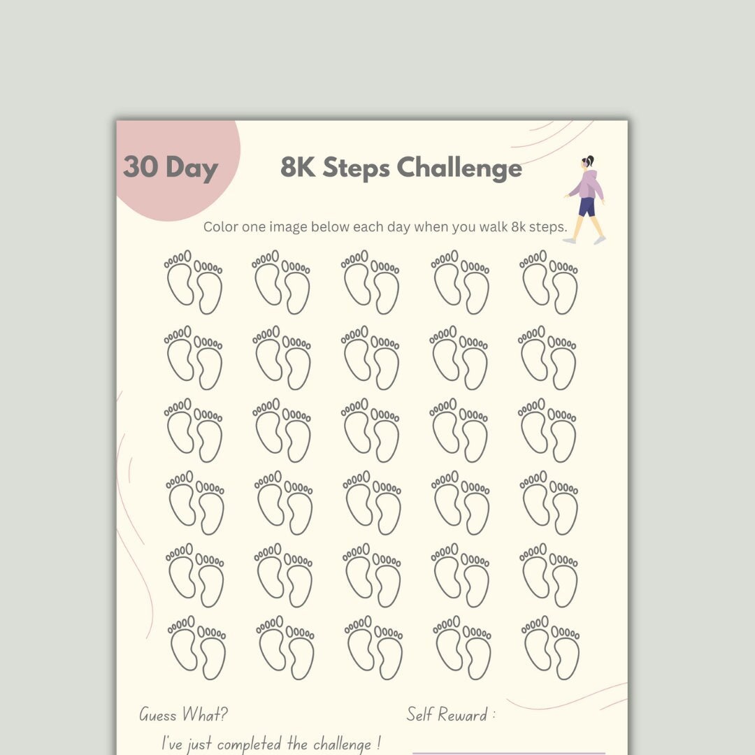 30 Day 8K Steps Challenge Printable Walking 10K Steps - Etsy