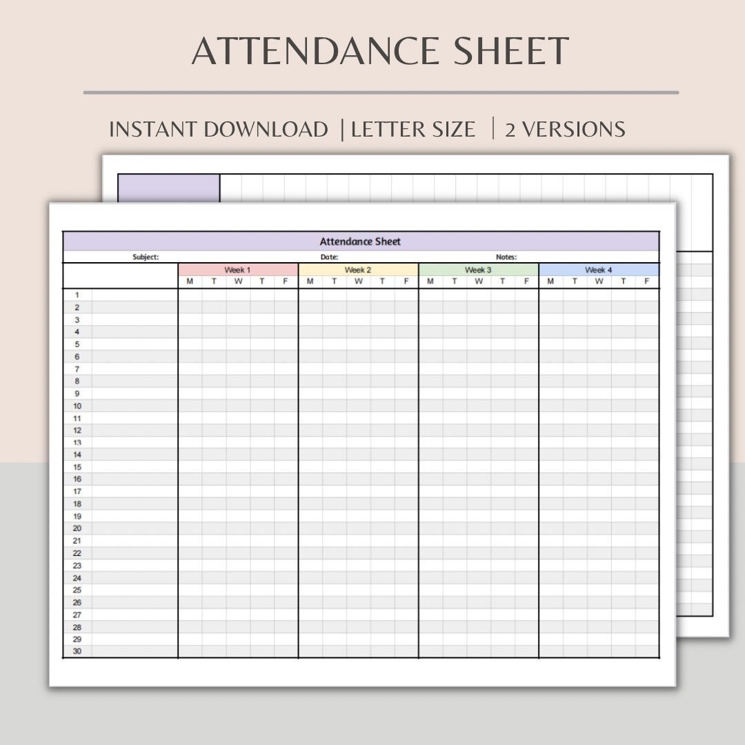 Attendance Sheet | Digital Attendance Tracker | Attendance Record List ...