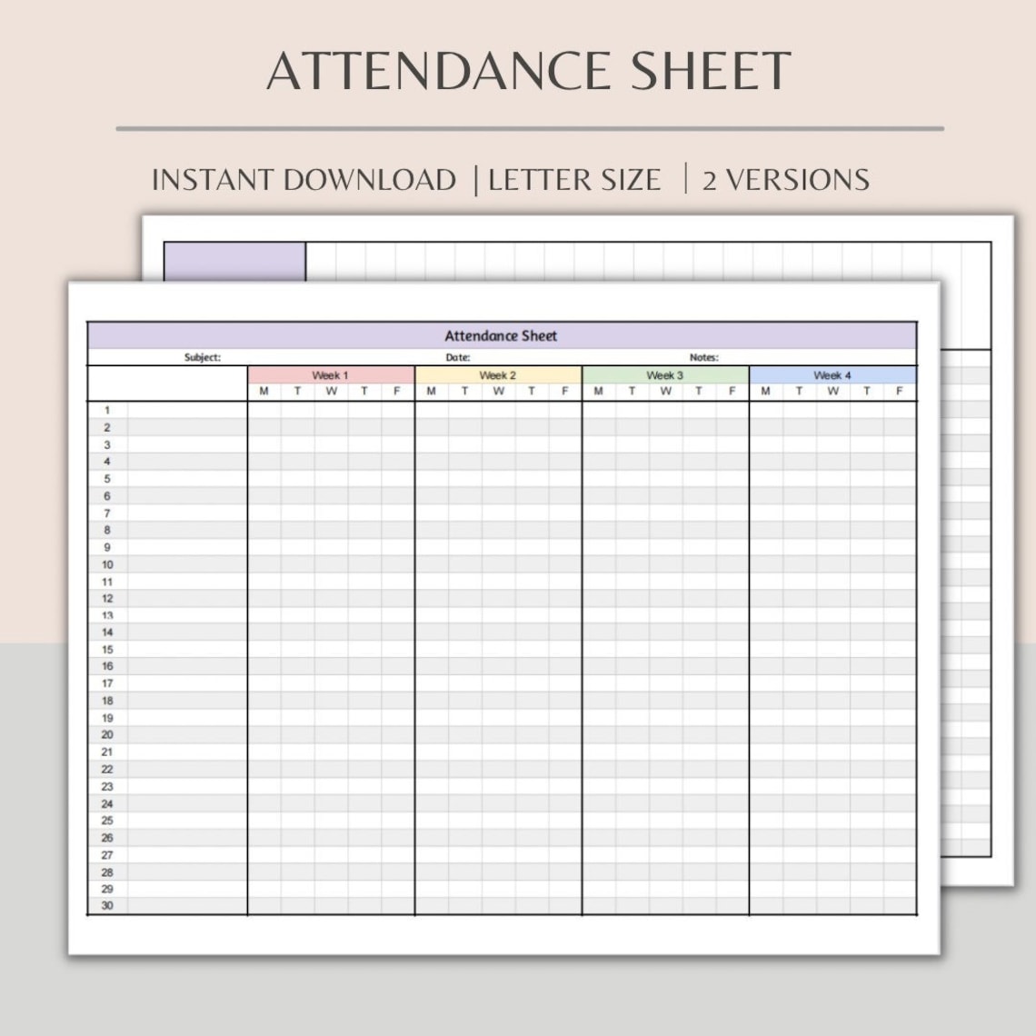 Attendance Sheet Digital Attendance Tracker Attendance Record List ...