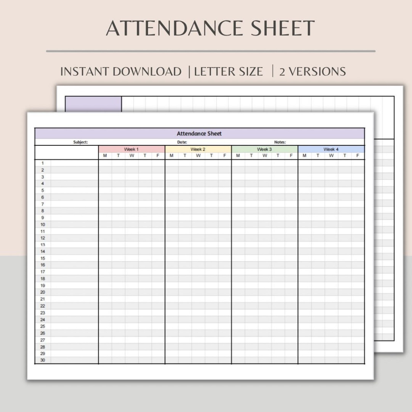 Attendance Sheet | Digital Attendance Tracker | Attendance Record List ...