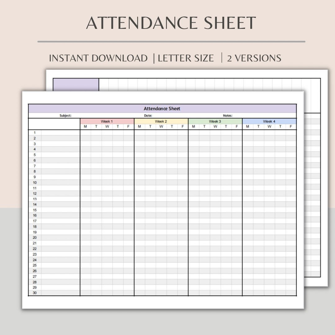 Attendance Sheet | Digital Attendance Tracker | Attendance Record List ...