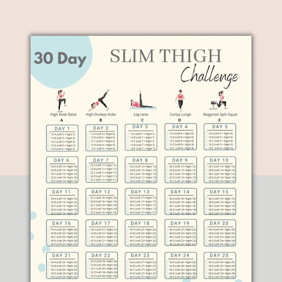 30 Day Slim Thigh Challenge Body Building Tracker Leg Etsy