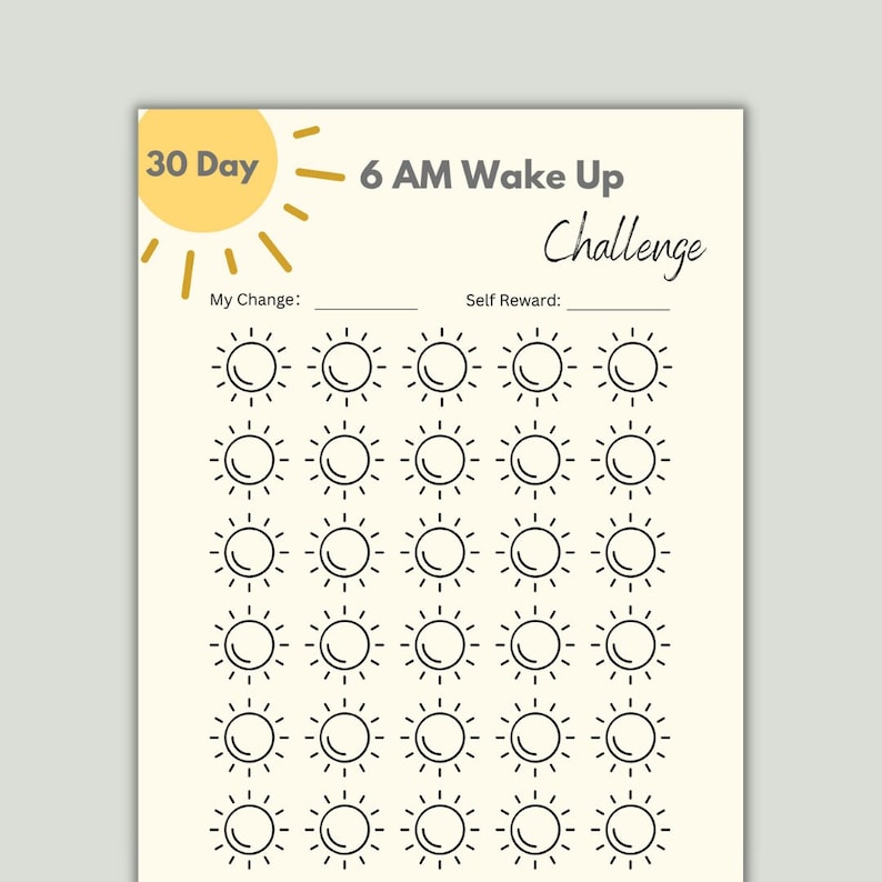 6 AM Wake up Challenge 30 Days Wake up Tracker Printable Get up Early ...