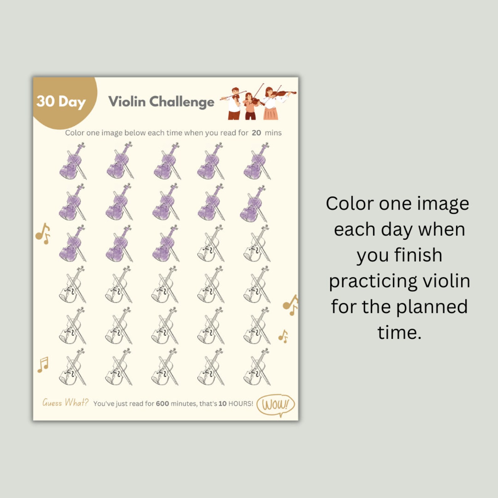 30 Day Violin Challenge Printable | Violin Practice Tracker | Digital ...