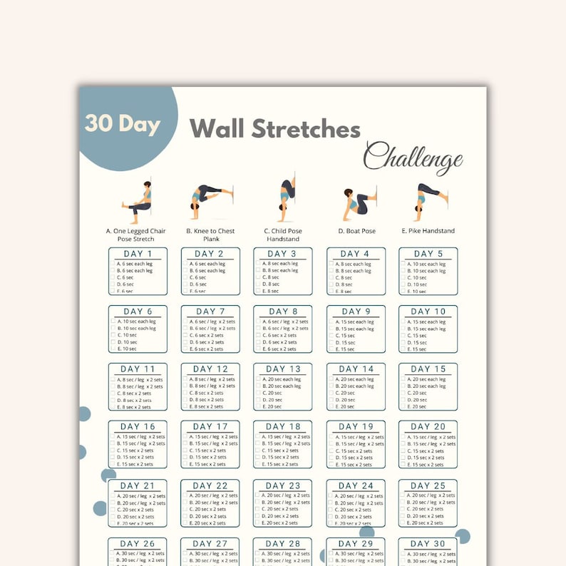 30 Day Wall Pilates Challenge Printable | Wall Stretch Fitness | Quick ...