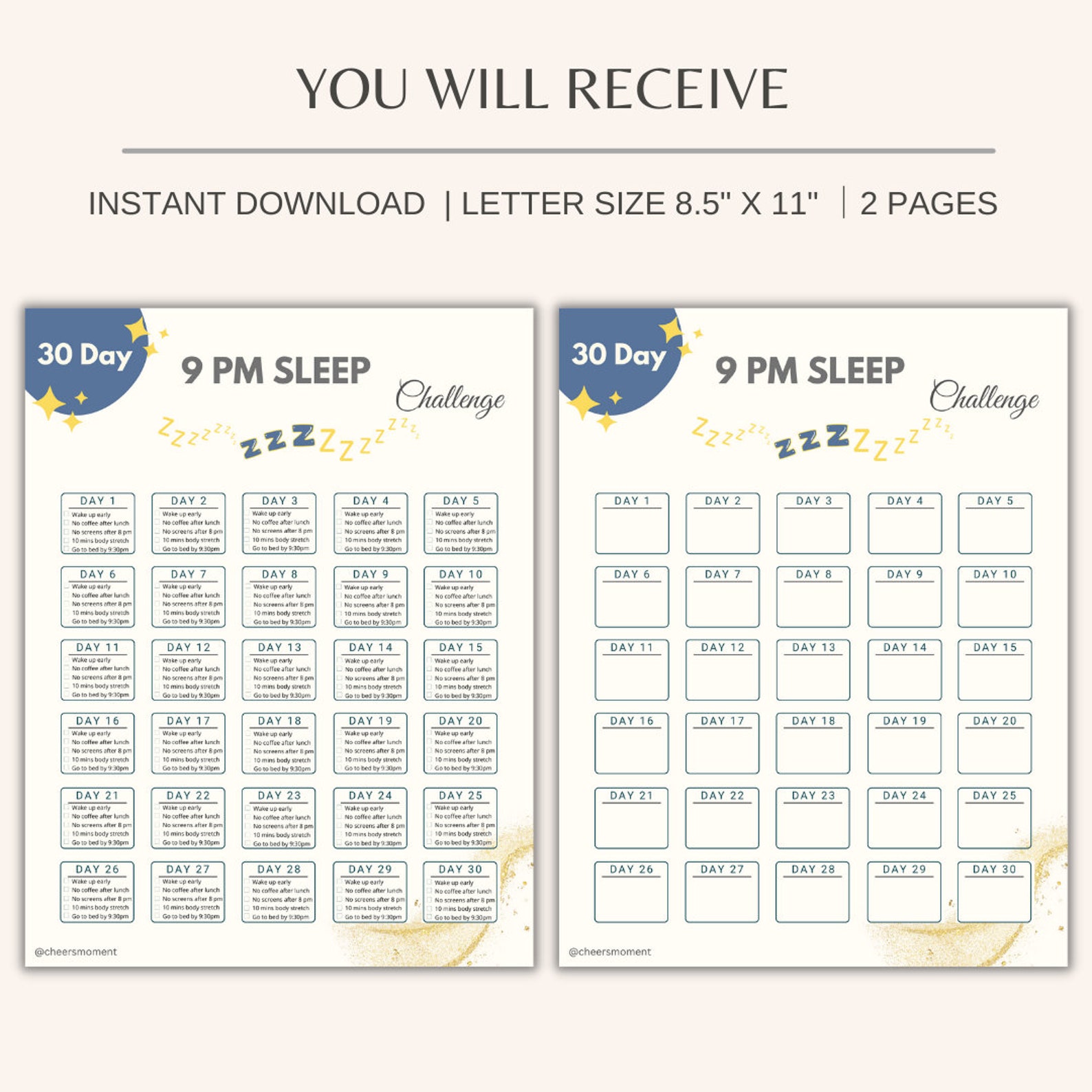 9 PM Sleep Challenge Early Sleep Tracker Bedtime Routine Planner sleep ...