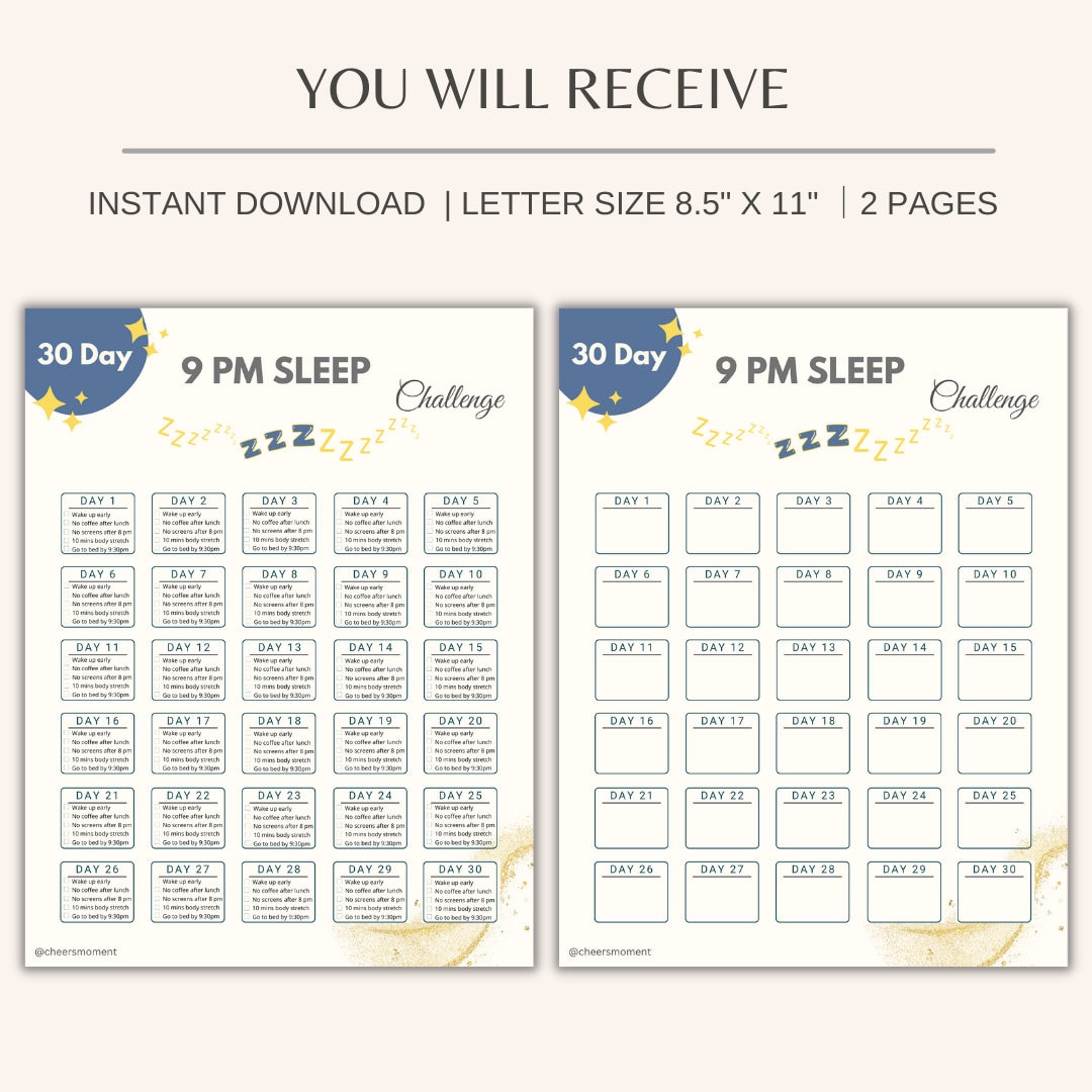 9 PM Sleep Challenge Early Sleep Tracker Bedtime Routine Planner sleep ...
